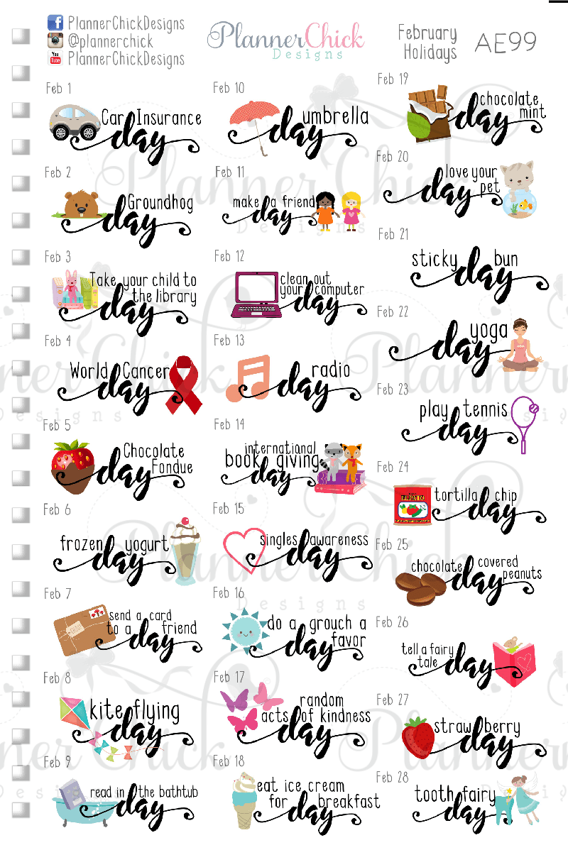 February Wacky Holidays – PlannerChickDesigns